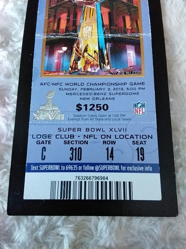 XLVII 47 Super Bowl Ticket "GREAT 2 FRAME"Ravens QB Joe Flacco MVP ...
