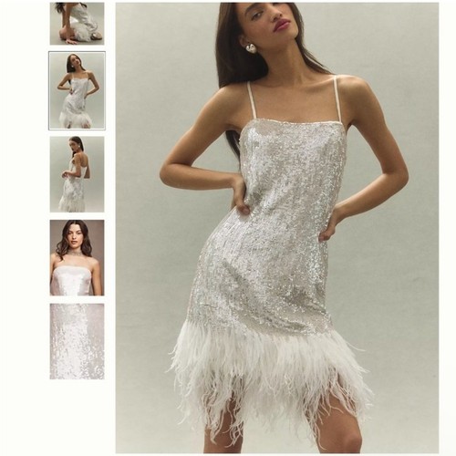 Audrey Adele Danielle Sequin Feather Mini Dress Anthropologie Size Medium NWT | eBay