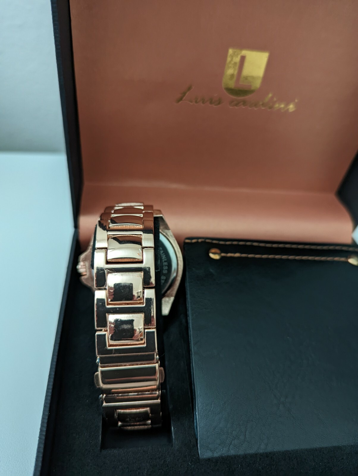 New Luis Cardini Gift Set-Rare Rose Gold/Copper/Black Color Watch ...