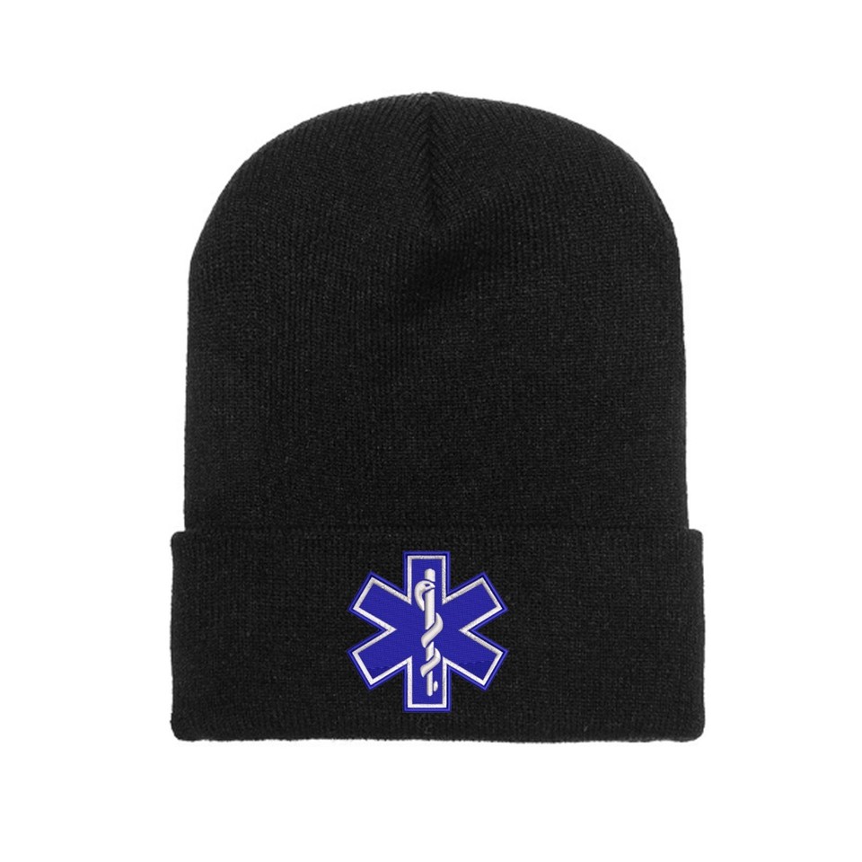 Star of Life EMS EMT Paramedic Embroidered Logo Knit Beanie Cuff Winter ...