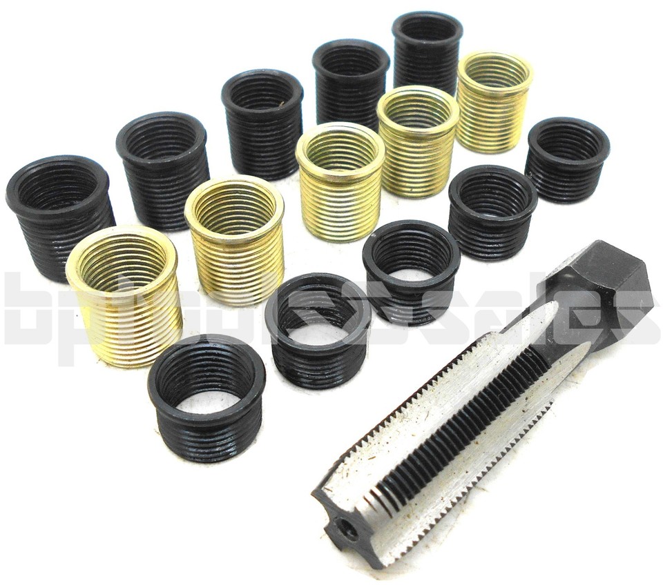 16pc SPARK PLUG THREAD REPAIR RETHREADING TOOL KIT M16 THREADED COIL ...