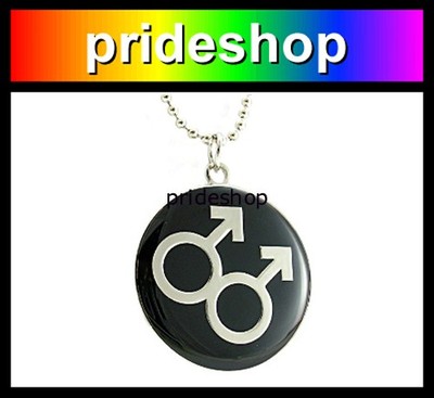 Double Male Symbol Metal And Resin ID Pendant Necklace Gay Pride #772 ...