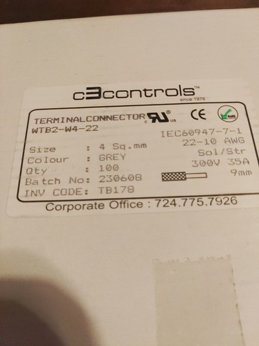 C3CONTROLS WTB2-W4-22 Multiple Conductor Terminal Block Quantity 100 | eBay
