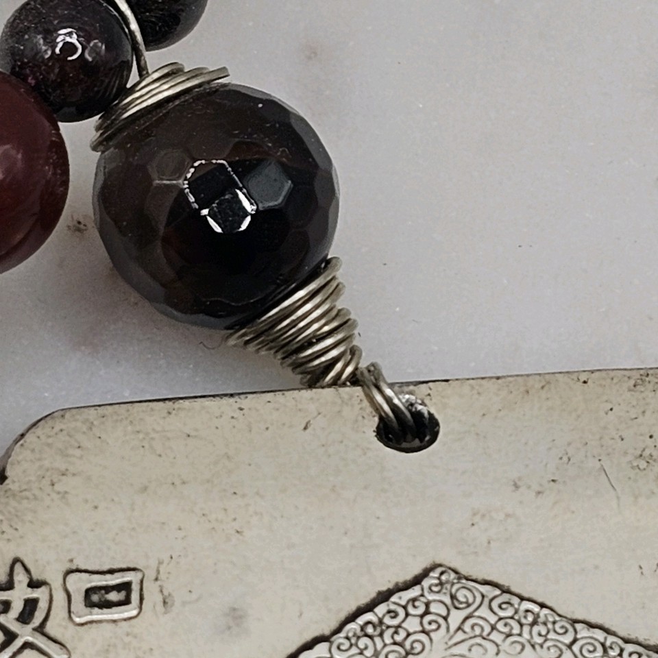 VTG Silver Budda Facet Red Dream Striated Agate Stone Chinese Tibetan ...