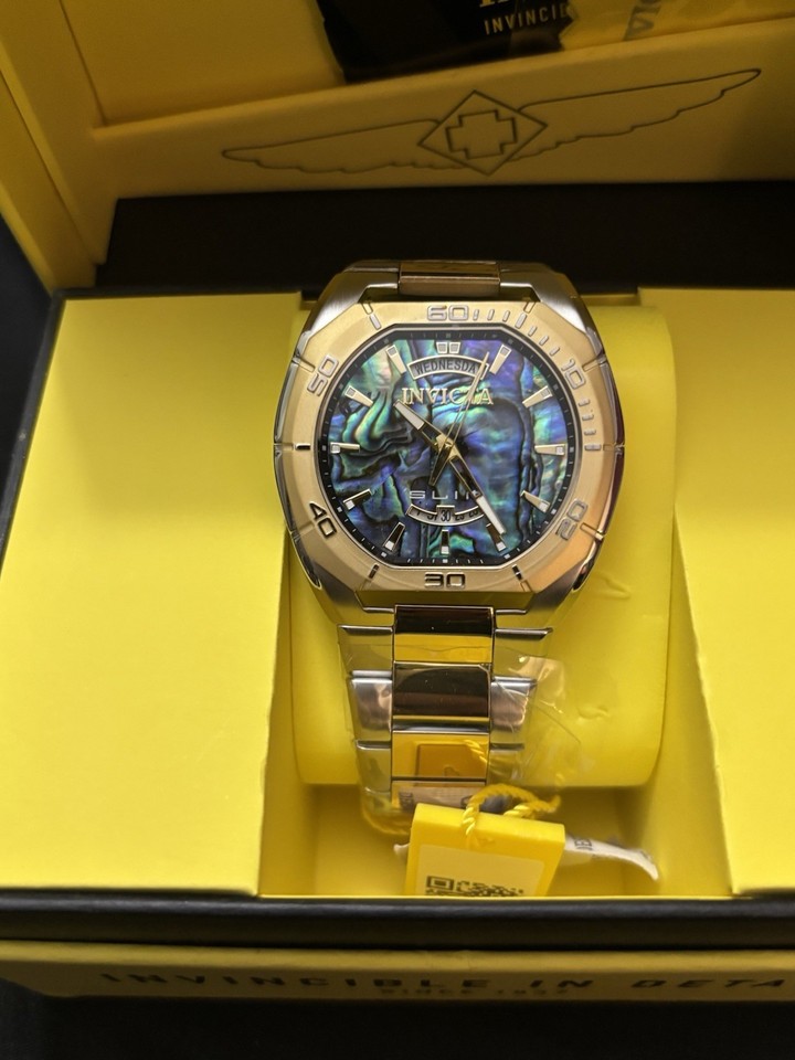 Invicta RARE Super Slim Abalone/Stainless Steel 48mm Men's Quartz Watch ...