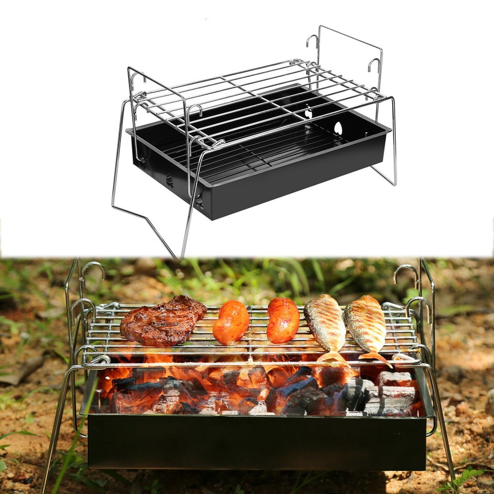 Portable BBQ Grill Charcoal Barbecue Grill Camping Outdoor Stainless Steel Cook | eBay