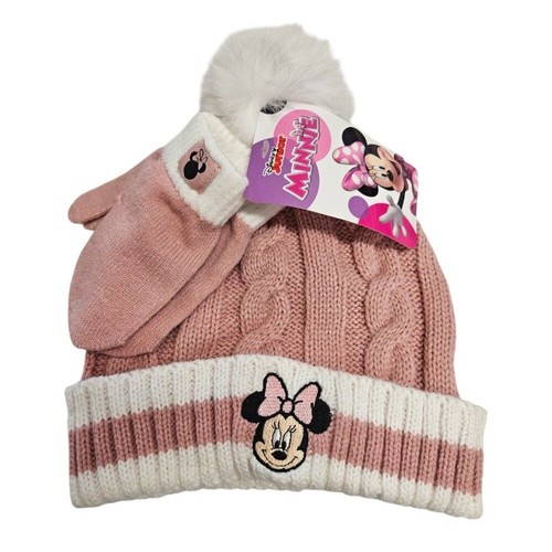 Disney Minnie Mouse Pink and White Winter Beanie Hat and Mitten Set | eBay