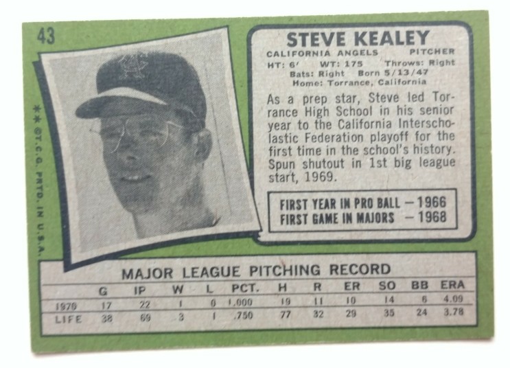 1971 Topps Set STEVE KEALEY #43 CALIFORNIA ANGELS | eBay