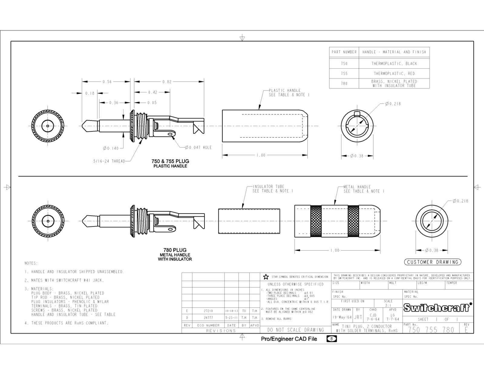 Switchcraft 750 - Phone Connectors 2C 3.5mm TINI PLUG BLACK HANDLE 2443 | eBay