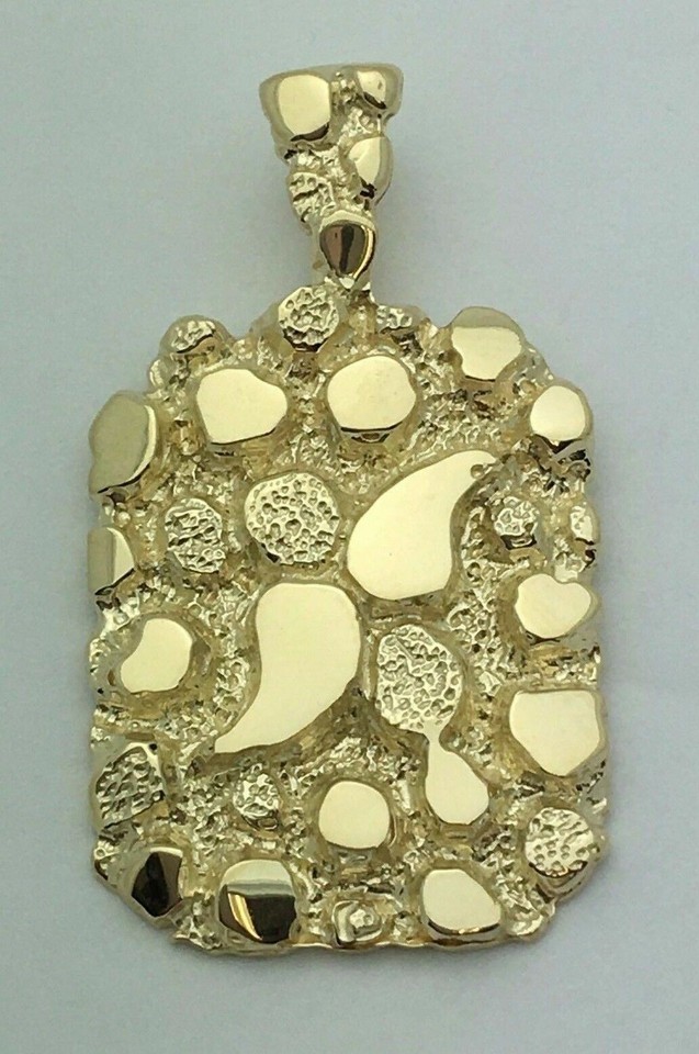 14k Yellow Gold Solid Large Chunky Rectangle Nugget Pendant 1.46" 9.7 ...