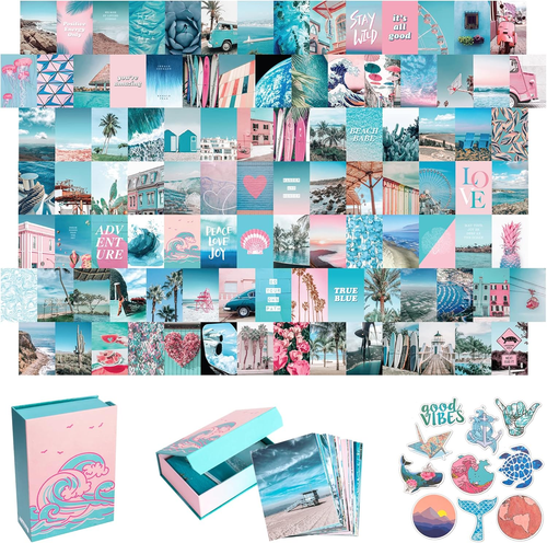 Blue Aesthetic Wall Collage Kit, 100 Set 4X6 Inch, Pink VSCO Room Decor ...