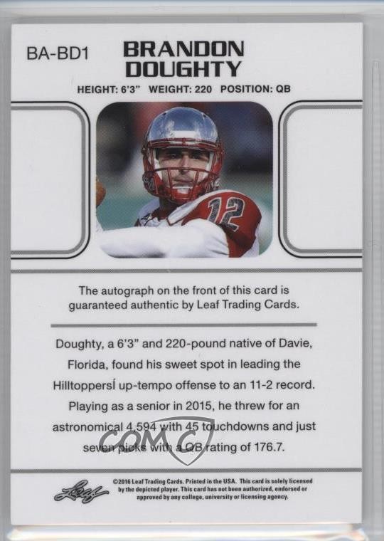 2016 Leaf Ultimate Draft 1990 Leaf Auto Brandon Doughty #BA-BD1 Rookie ...