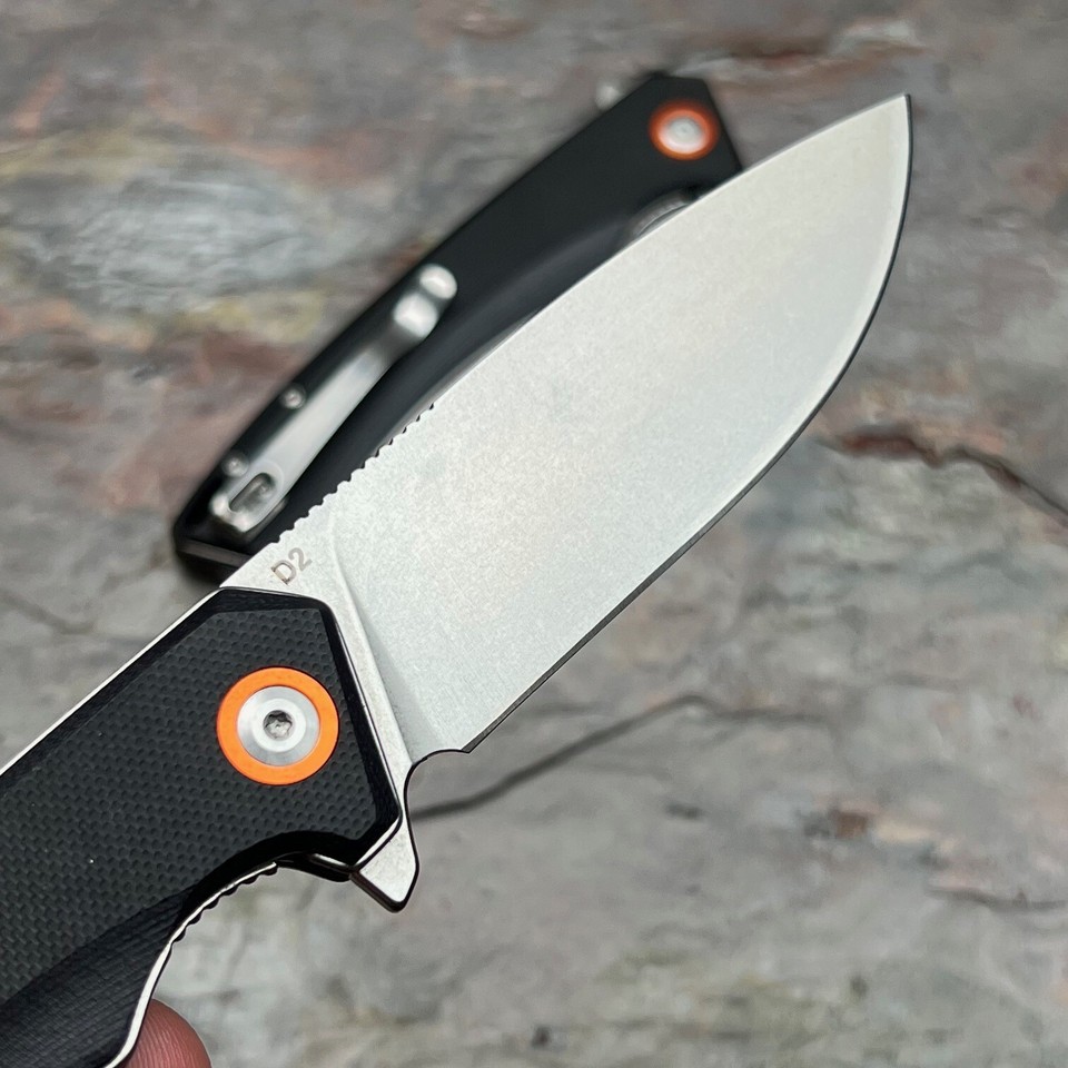 VORTEK STRAFE Black G10 D2 Drop Point Flipper Blade EDC Folding Pocket ...
