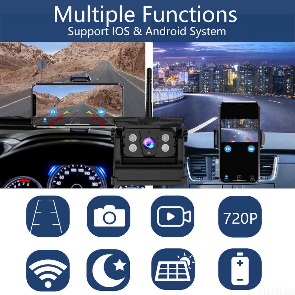 Wireless Solar Record Magnetic Backup Camera for iPhone RV/Truck/Camper ...