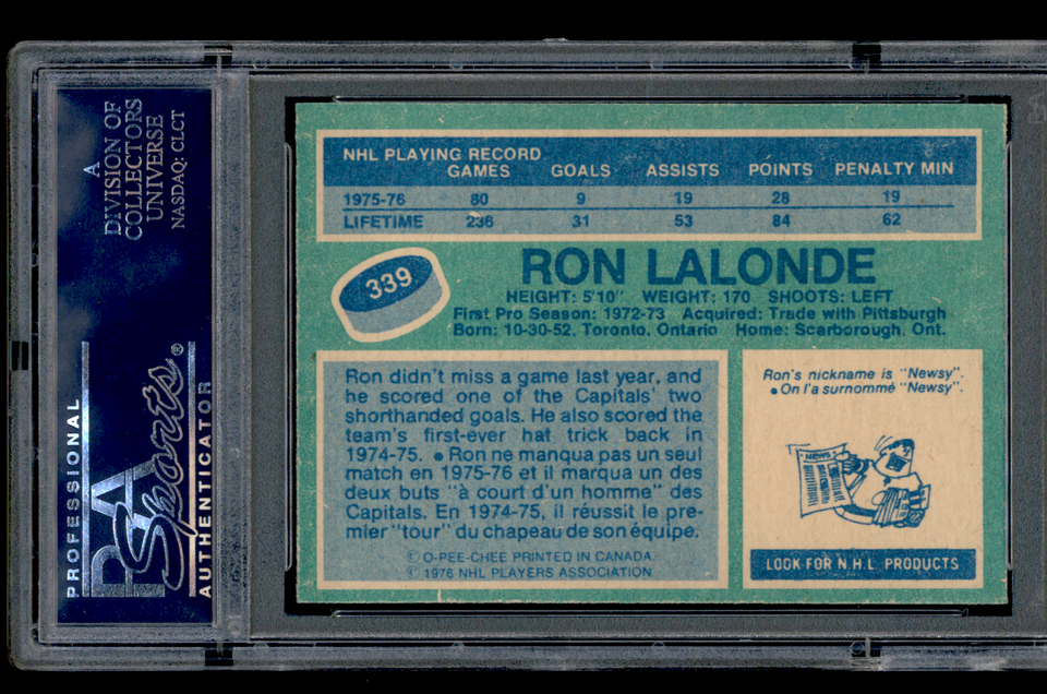21077192 1976-77 O-PEE-CHEE #339 Ron Lalonde Washington Capitals PSA 7 ...