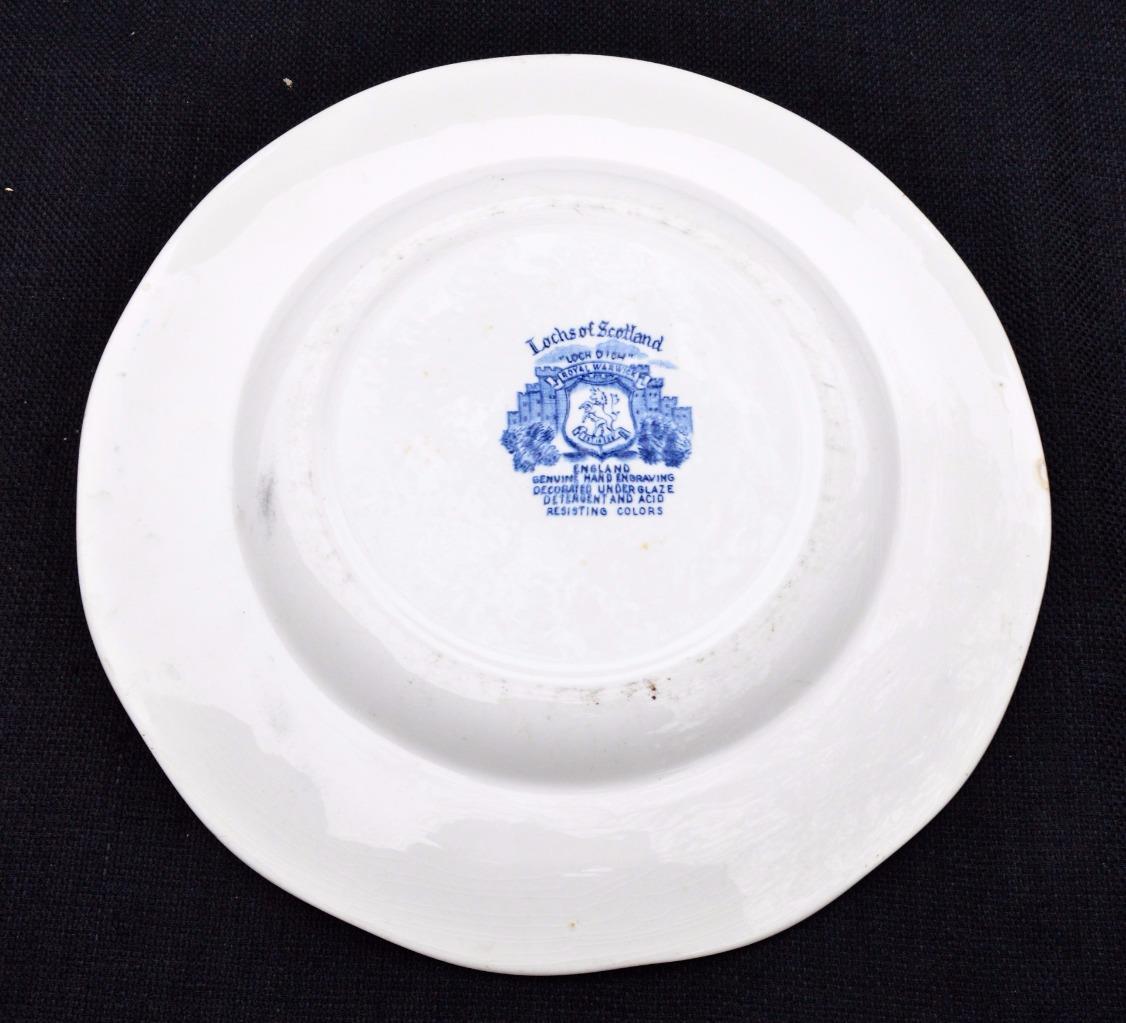 Vintage ROYAL WARWICK Blue Porcelain LOCHS of SCOTLAND Pattern 10"d ...