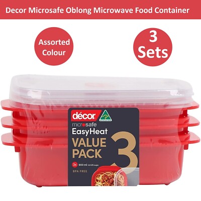 Decor Microsafe Oblong Microwave Food Container Red 3Pcs 900ml Capacity ...