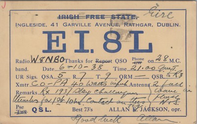 Vintage HAM QSL Radio Cards Rathgar Dublin W8NB0 Used Posted 1938 | eBay
