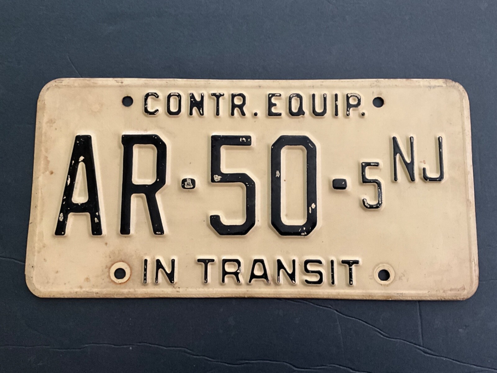 1959 New Jersey Contractor Equipment in Transit License Plate Tag AR-50 ...