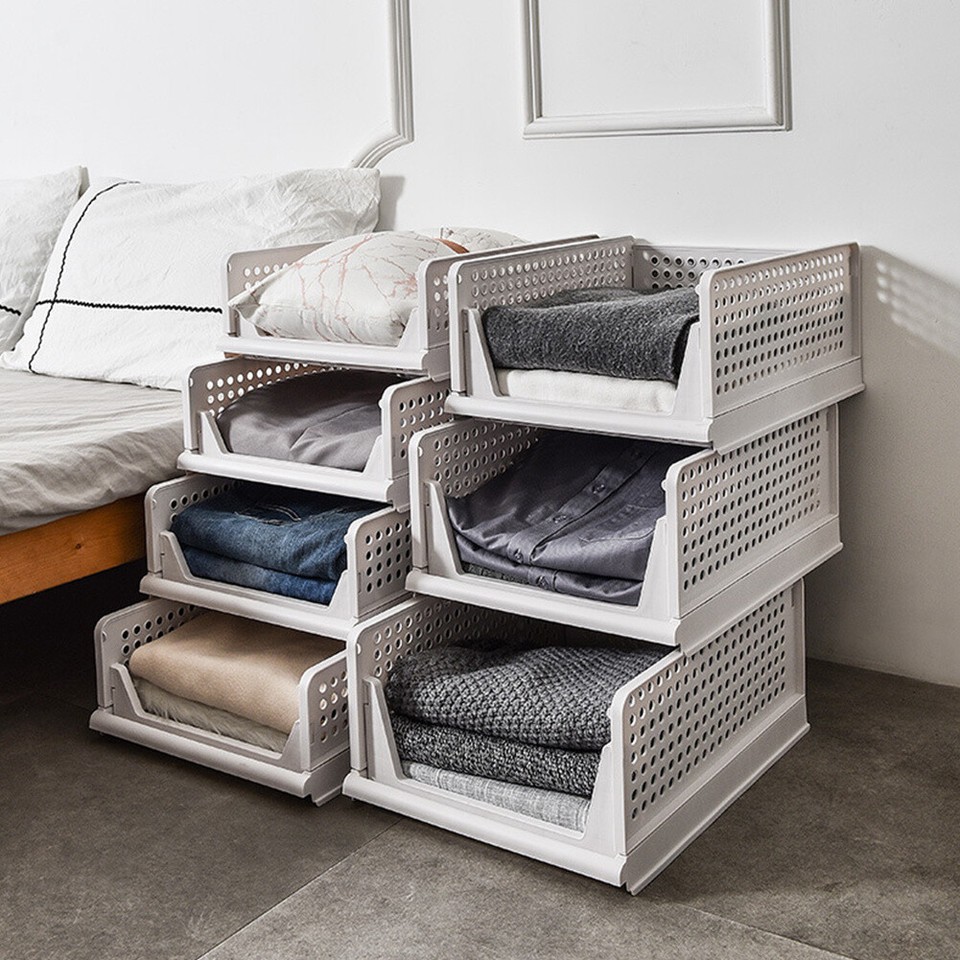 Stackable Wardrobe Clothes Storage Drawer Basket Box Bedroom Bathroom ...