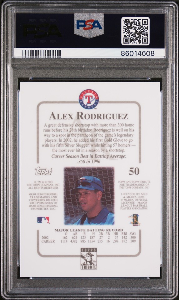 2003 Topps Tribute Contemporary #50 Alex Rodriguez Ref PSA 8 | eBay