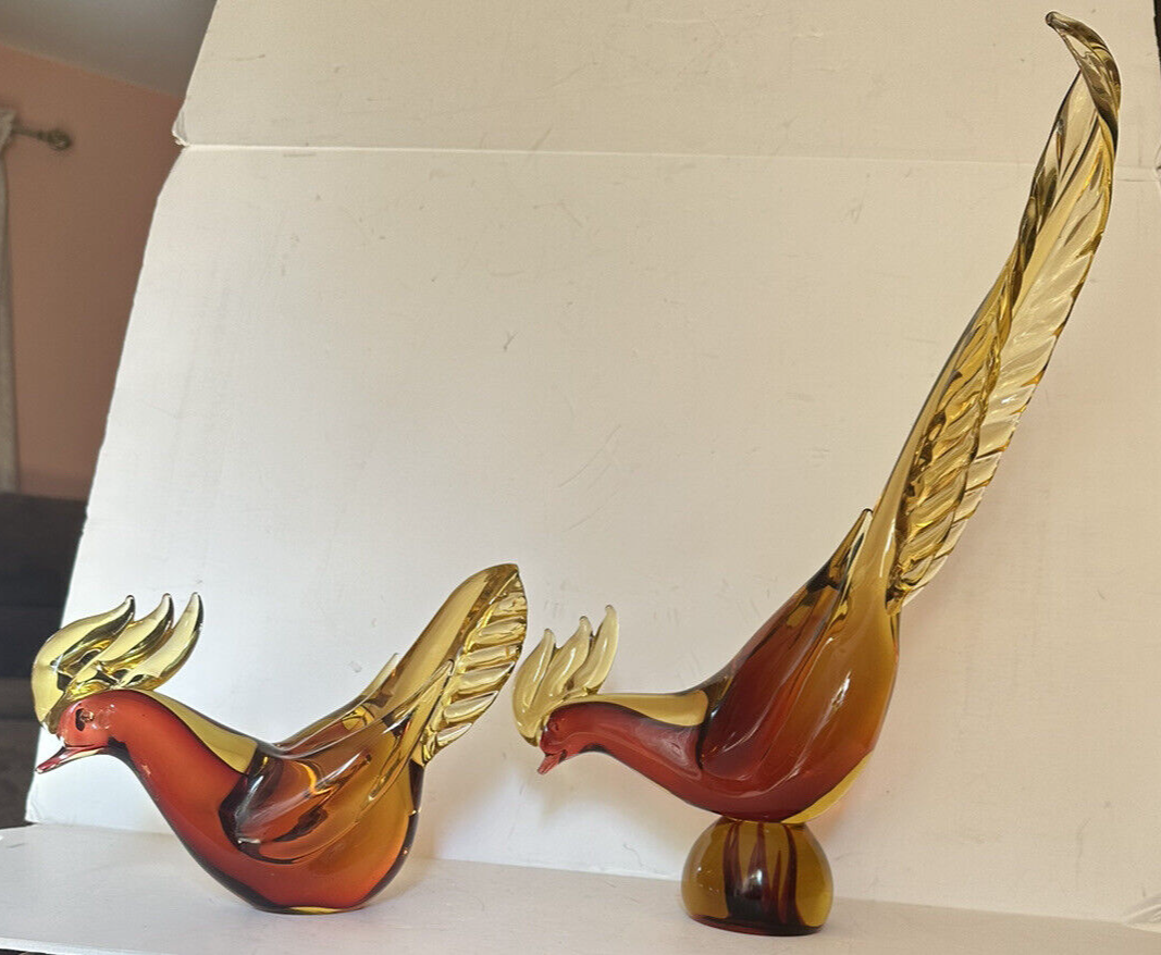 1950s Seguso Murano Sommerso Art Glass Pheasant Birds Sculptures ...