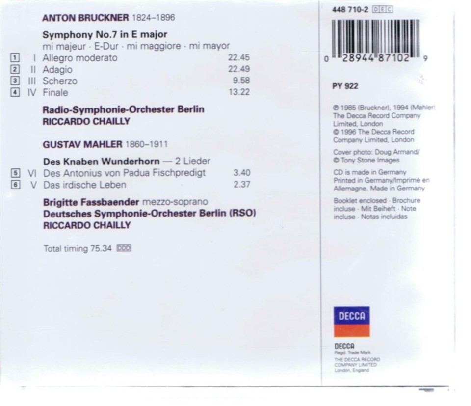 DECCA GERMAN PMDC CHAILLY - BRUCKNER SYMPHONY 7 | eBay UK