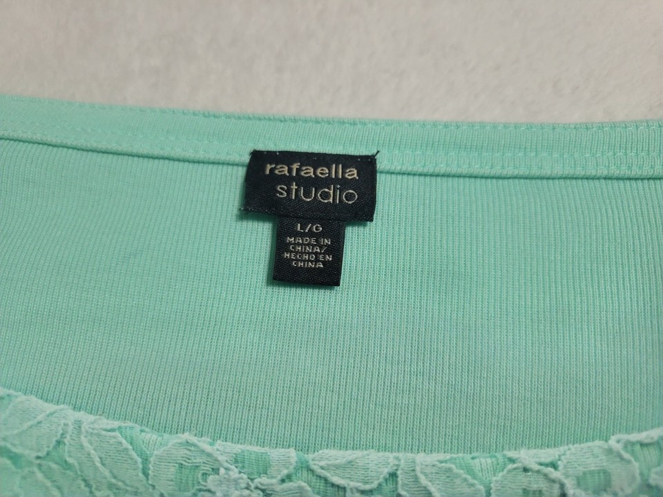 Rafaella Studio Womens Large Aqua Lace Front Top 3/4 Sleeve Scoop Neck ...