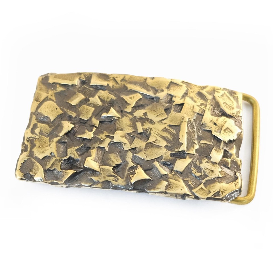 Crystal solid brass belt buckle, Rock belt buckle, Textural handmade ...