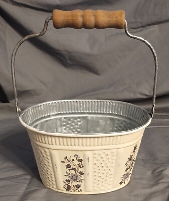 Galvanized Pail w/Wood Handle Painted Distressed Floral Transfer Shabby ...