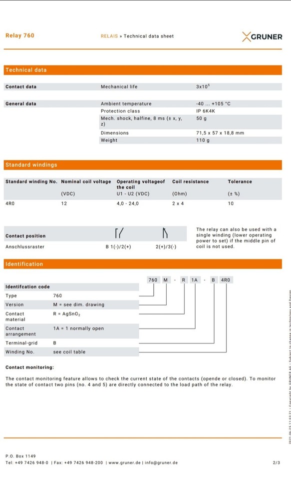 20x Gruner Latching Relay 760m-r1a-b4r0 | eBay