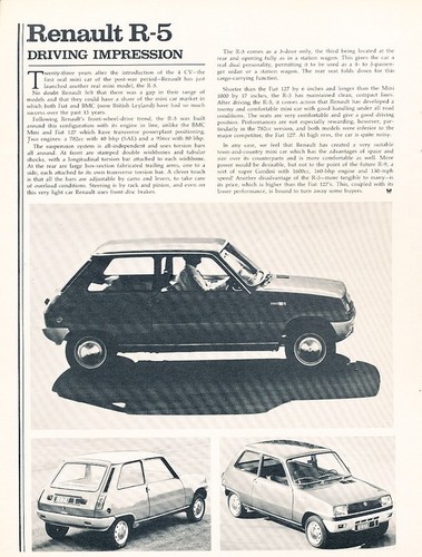 1973 Renault R5 R-5 Original Car Review Report Print Article J930 | eBay