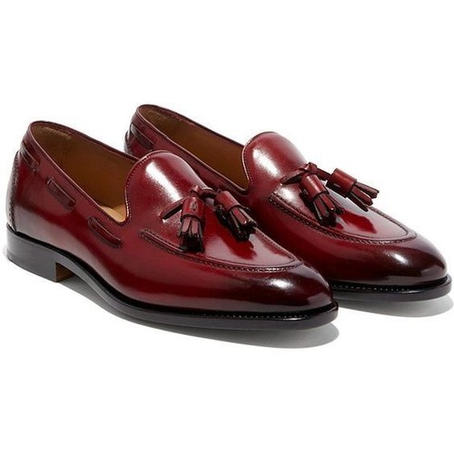Handmade Men Burgundy color leather Tassels shoes, Men burgundy loafer ...