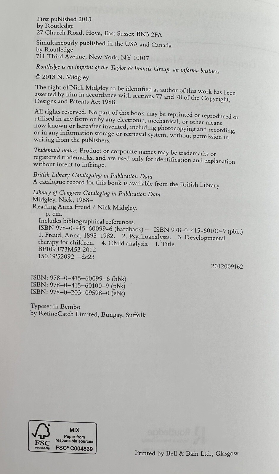 READING ANNA FREUD by Nick Midgley New Library of Psychoanalysis | eBay