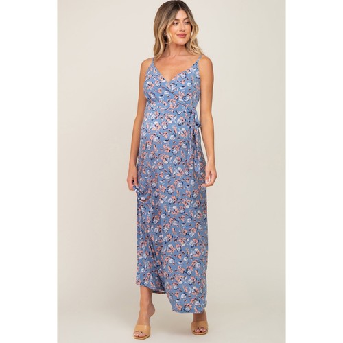 Gilli Blue Floral Wrap Top Sleeveless Strap Summer Maxi Dress Women’s ...