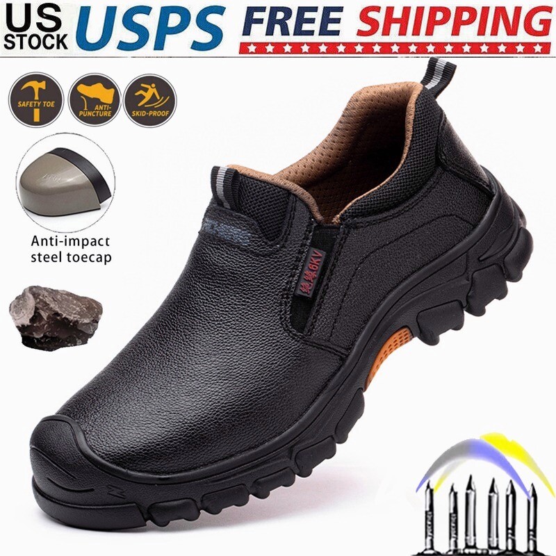 Composite Toe Work Shoes Mens Safety Shoes Slip On Work Boots Steel Top ...