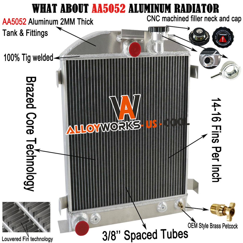 Fit 1928-1929 1930 1931 Ford Model A & Grill-Shells V8 3-Row ALLOY ...