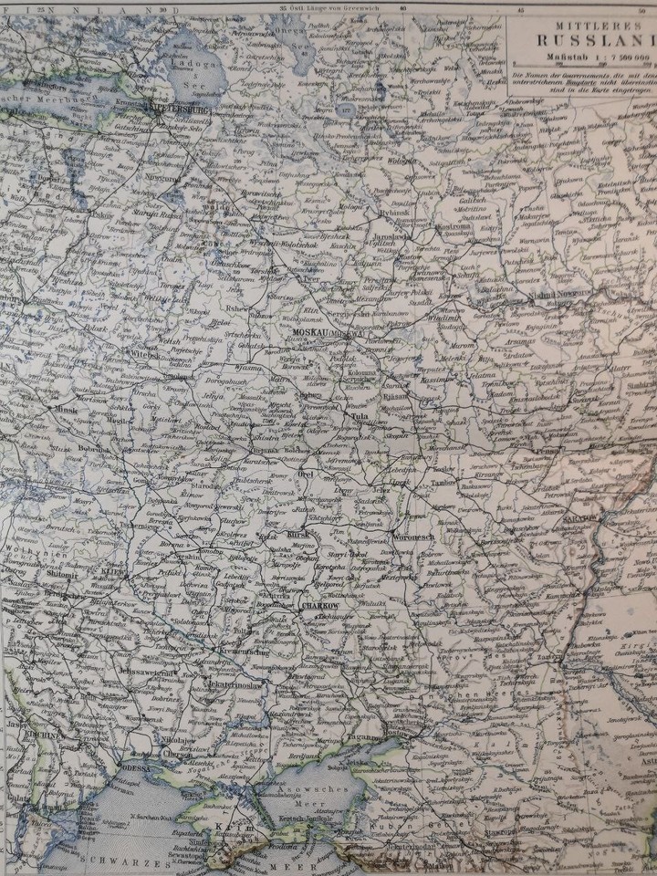 1908 Middle Russia VINTAGE MAP Moscow Czarist Era Empire ORIGINAL C19-5 ...