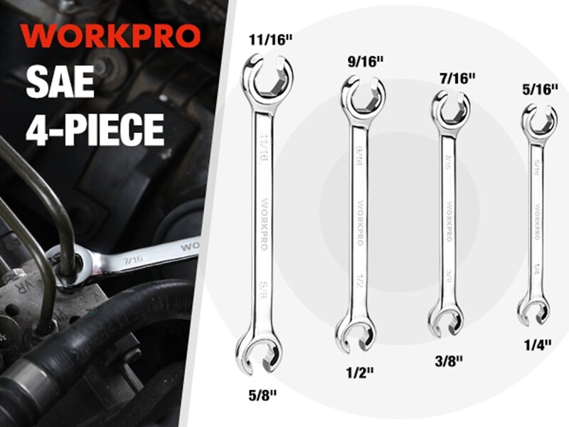 WORKPRO 4PCS Flare Nut Wrenches SAE Brake Line Offset Head Tubing ...