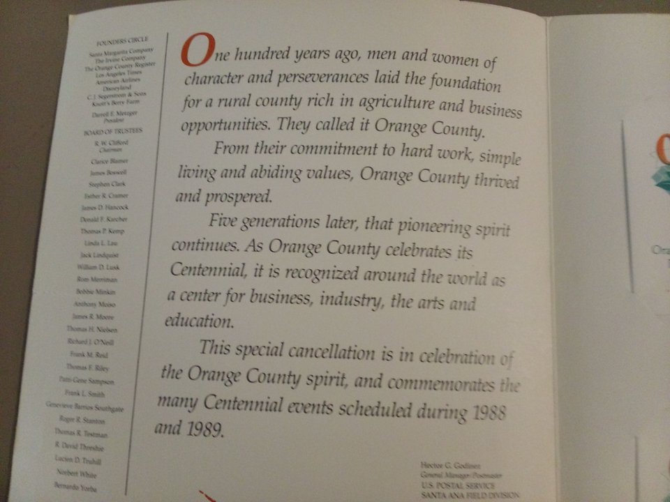 Stamps: Orange County Ca Centennial stamp cancellation cards and folder ...