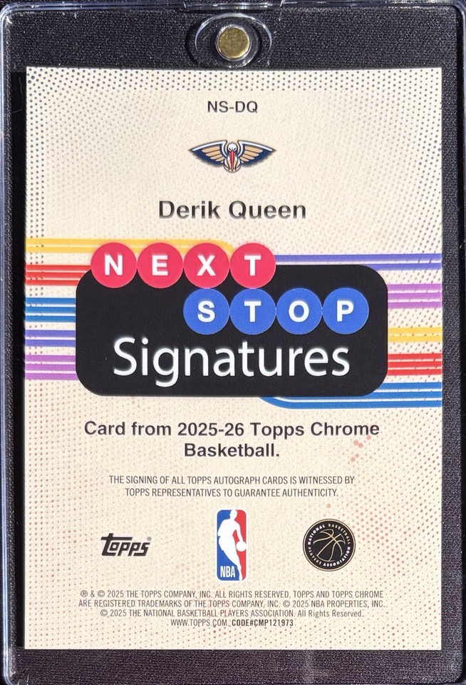 Derik Queen 2025-26 Topps Chrome #NS-DQ Next Stop On Card Auto Purple ...