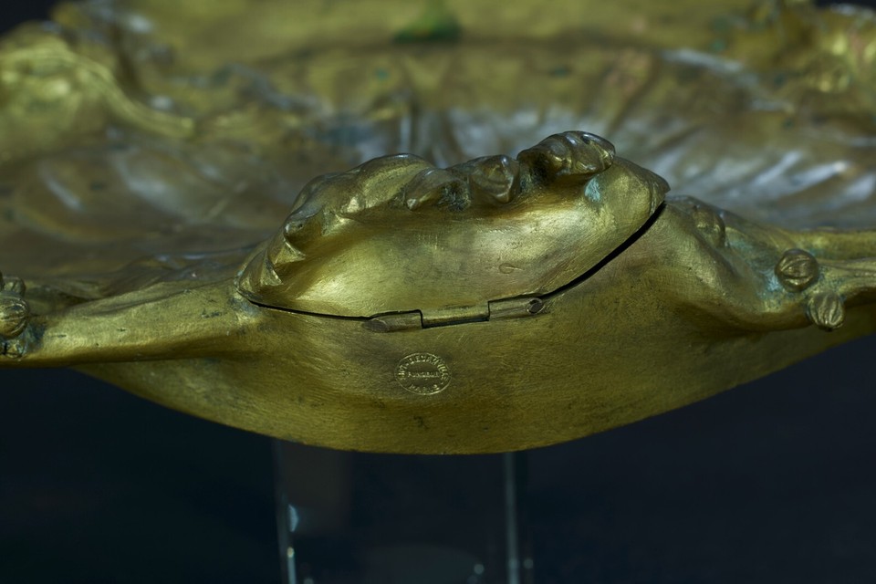 Important empty inkwell dragonfly pocket Art Nouveau gilded bronze Léon ...