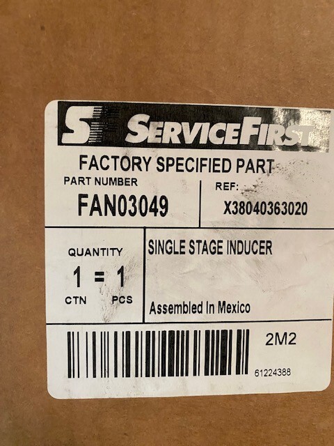 OEM Trane American Standard Furnace Inducer Blower Motor FAN03049 ...