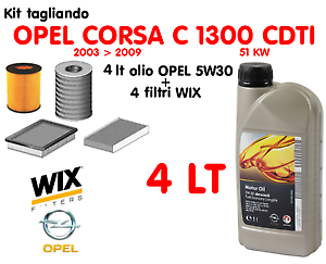 KIT TAGLIANDO 4 FILTRI + 4 LITRI OLIO OPEL CORSA C 1.3 CDTI MULTIJET ...