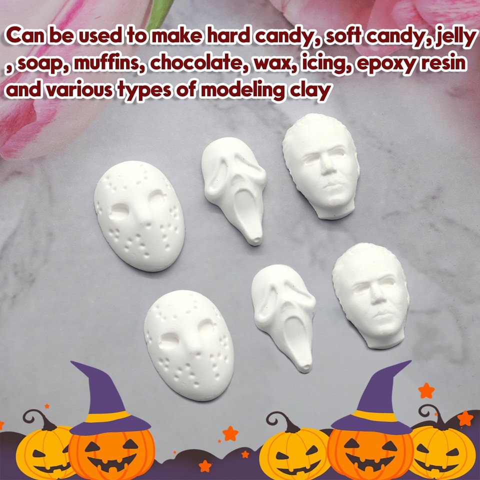 Halloween Chocolate Mold 3D Skull Scary Movie Characters Pink Silicone ...