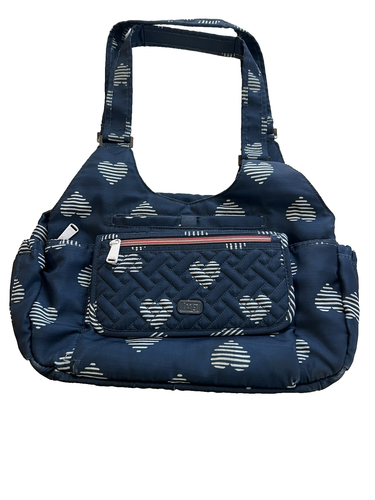 Lug Romper Tote Navy Blue Heart Print Quilted Front Pocket Travel ...
