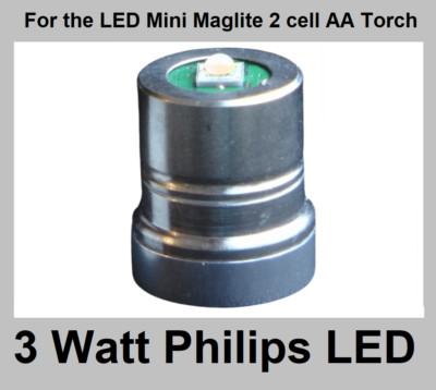 Mini MAGLITE AA LED Upgrade Replacement Module High Power 3 Watt 2 AA ...