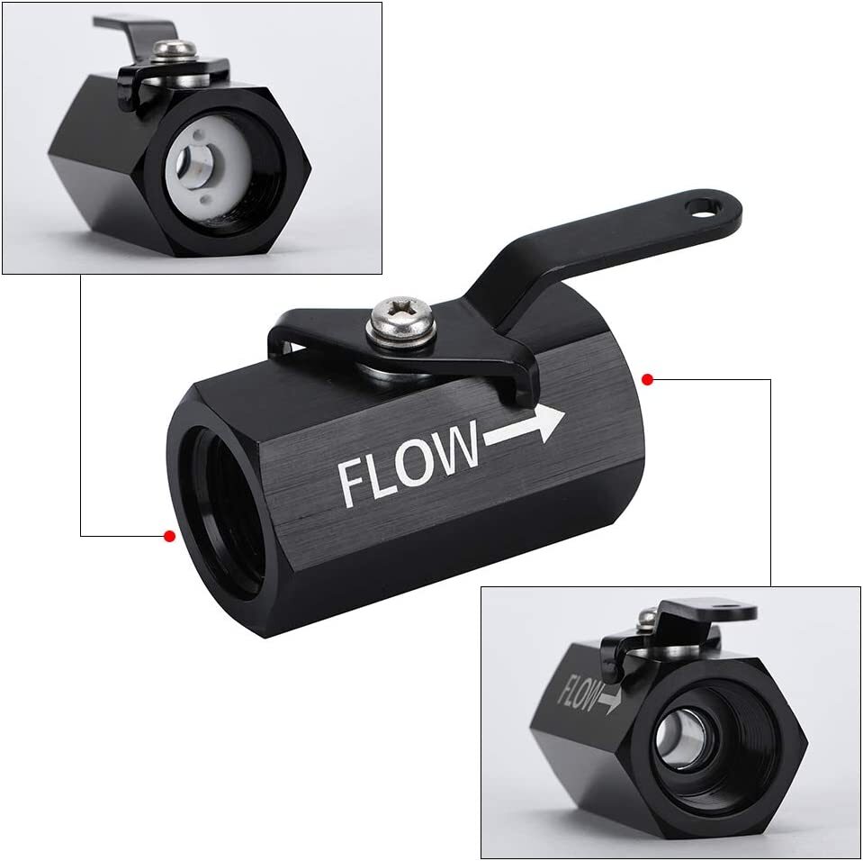 AN10 10AN Male Aluminum Inline Fuel Shut Off Valve w/ Cable Lever Black ...