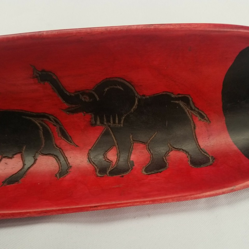 Artisan Carved Wood Long "Boat" Tray 25" Bowl 'Big 5' African Animal ...