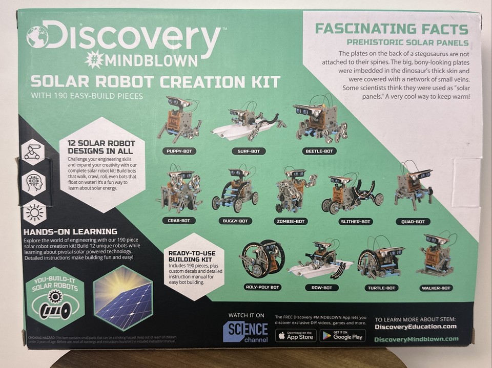 Discovery Mindblown Solar Robot Creation Kit STEM 190 Pieces Build 12 ...